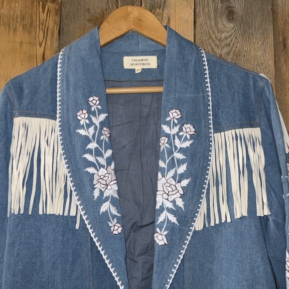 Chasing Unicorns | Jackets & Coats | Nwot Chasing Unicorns Denim Blazer ...